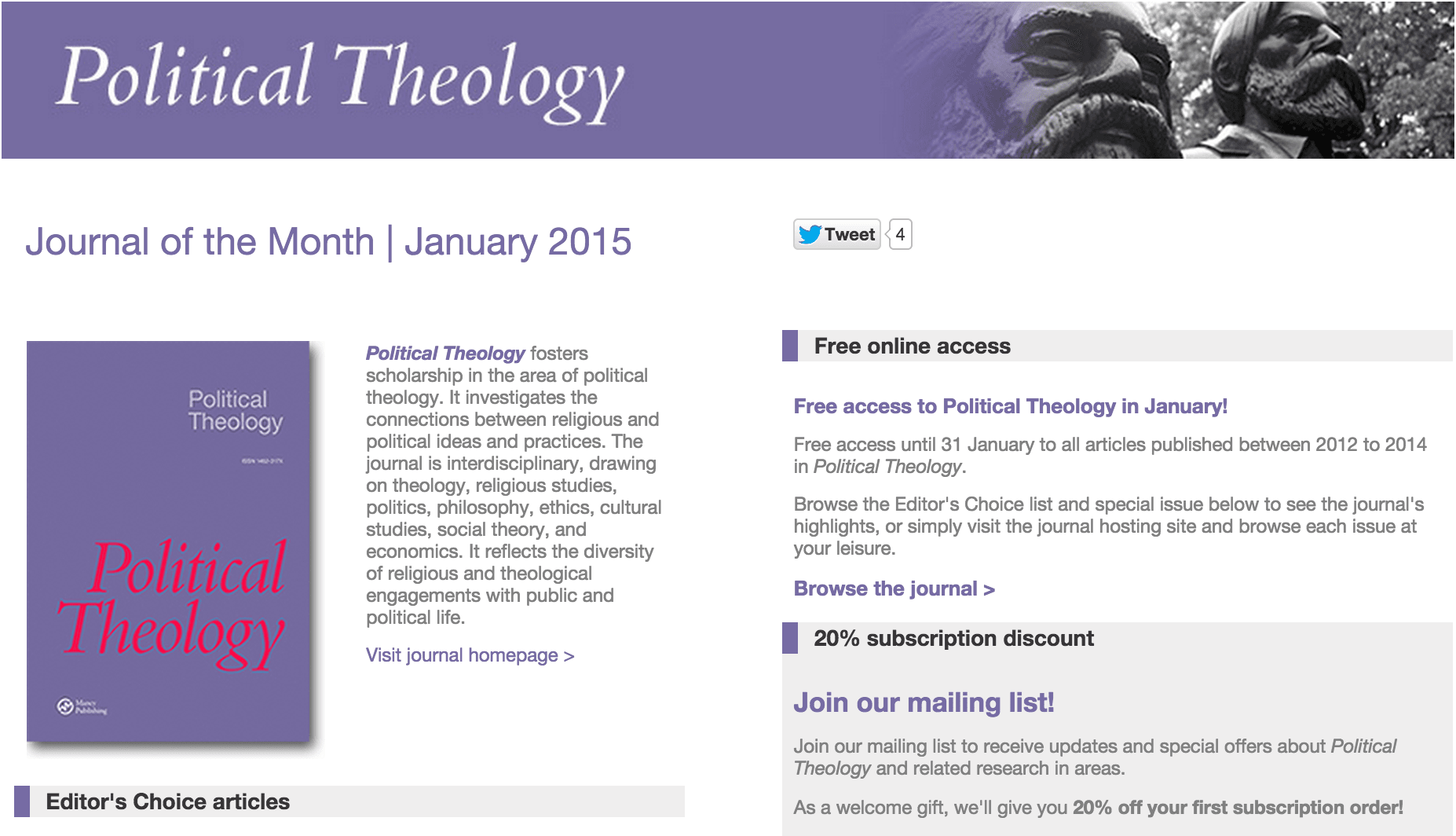 Political Theology is Maney Publishing’s Journal of the Month ...